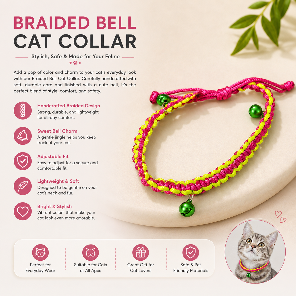 Braided Bell Cat Collar – PetsPark.pk